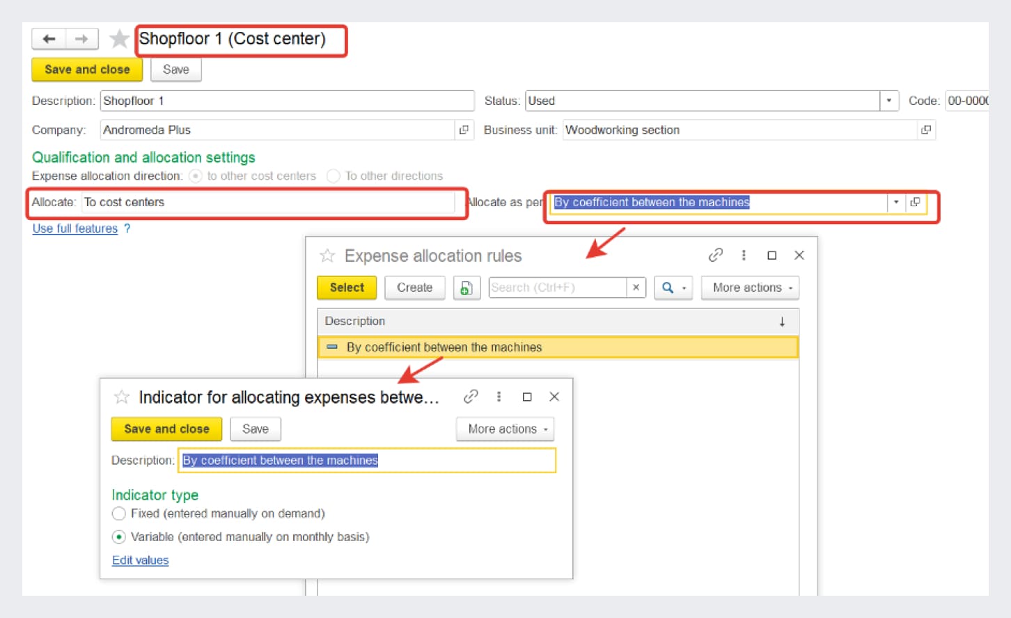 1C:ERP Expense management & cost calculation